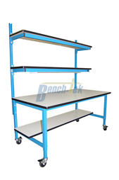 Mobile Unistrust Modular Workbench with Double Riser Shelves | Bench ...